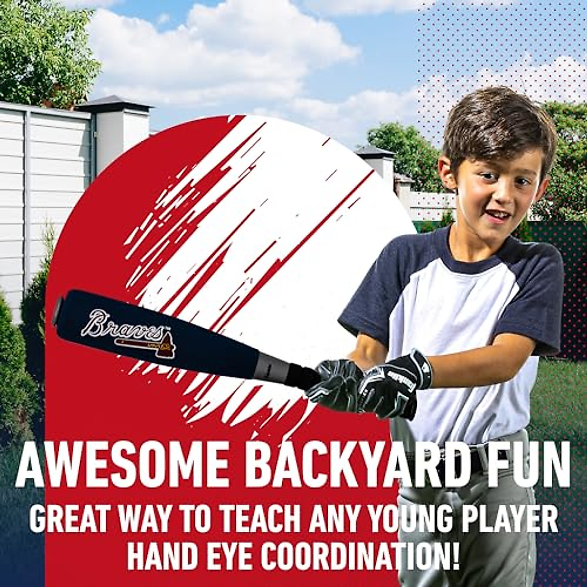 Franklin Sports Atlanta Braves Foam Bat & Ball Set - 21" Soft Jumbo Team Baseball Bat and Ball Team Logo - MLB Official Licensed Product