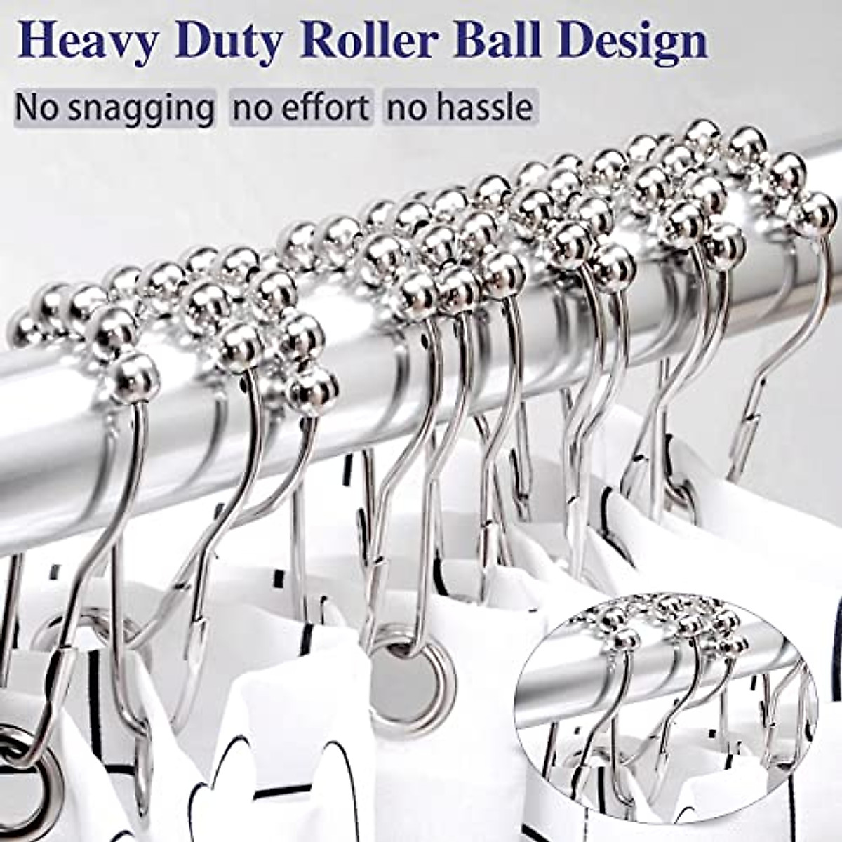 Shower Curtain Rings, Shower Curtain Hooks Brushed Nickel, 36 PCS Metal Ring for Shower Curtain Rods