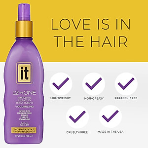 12-in-One Volumizing Amazing Leave-In Hair Treatment - Infused with Keratin, Avocado, and Whole Wheat to Strengthen and Add Volume - Conditioner Spray to Protect Dry and Damaged Hair - IT 12-in-One