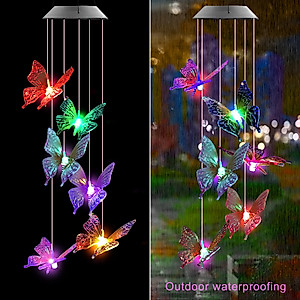 WeeksEight Purple Butterfly Solar Wind Chimes Colors Changing Lights, Best Gifts for Mom Grandma Women Mothers, Decorations Windchimes Outdoor Garden Yard Decor