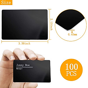 LOSYHU 100PCS Metal Business Card 0.45mm Thickness Aluminum Cards Metal Engraving Blanks Cards Aluminum Laser Engraving Cards for Office Name Cards, DIY Gift Cards, VIP Cards 3.4 x 2.1 Inch, Black