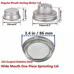 Mason Jar Regular Mouth Shaker Lids 316 Stainless Steel Wide Mouth Sprouting Lids Screen Mesh Strainer Lid for Salad Sprouts Alfalfa Broccoli Seeds Sprouter Kit