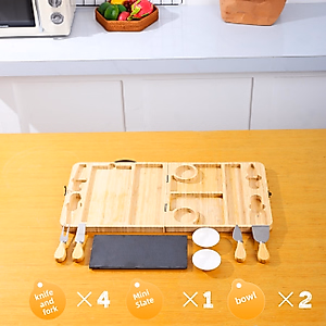 Large Bamboo Charcuterie Boards,Folding Cheese Board and Knife Set,Cheese Board Set Containing a Slate Cheese Board,Unique House Warming New Home, Birthday Wedding Gift