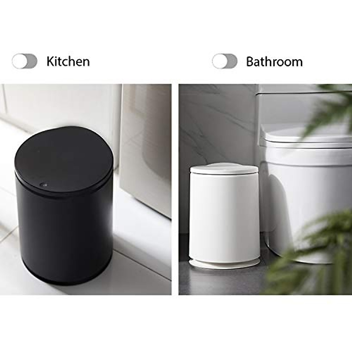 HANAMYA 10 Liter / 2.6 Gallon Cylindrical Trash Can with Press Top Lid, Round Garbage Bin, for Home, Office, Bathroom, Black