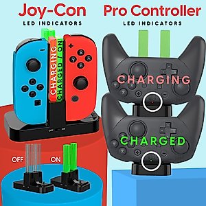 TALK WORKS Charging Dock for Nintendo Switch Joy-Cons & Pro Controller - Charger Base Remote Accessory LED Docking Station Compatible w/ Switch OLED