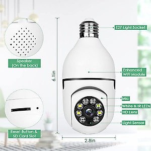 Wyzlink Light Bulb Security Camera,Home WiFi 360 Degree Pan/Tilt Panoramic IP Camera,Wireless Home Surveillance Cameras System with Human Motion Detection and Alarm,Two-Way Audio,Night Vision, 720p
