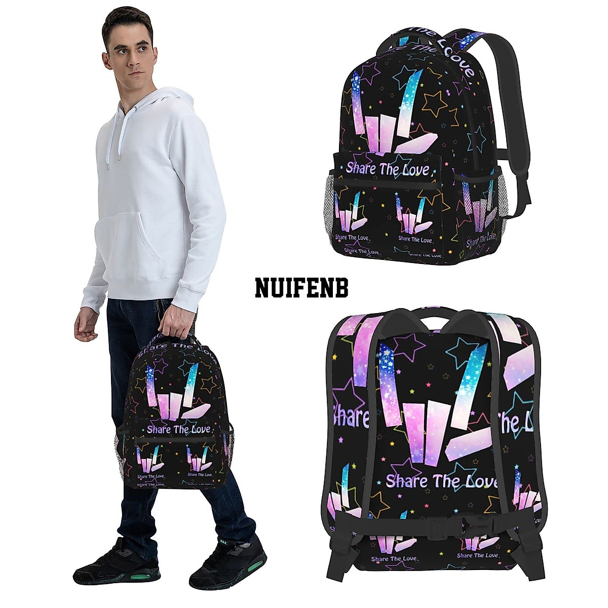 NUIFENB 3 Piece Set Backpack With Lunch Bag Share Love Schoolbag For Boys Girls Teens Pencil Pouch