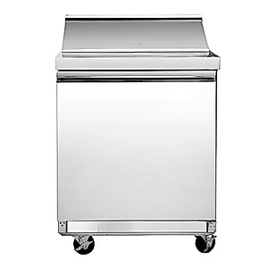 DUURA DUPT29 Commercial Refrigerated Sandwich and Salad Prep Station Single Door with 4 4-Inch Pans and Food Grade Cutting Board, 7.59-Cu.Ft, Metallic