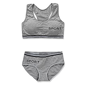 EUBUY Soft Cotton Elastic Breathable Training Bra and Underwear Set for Teen Girls 8-18 Years Old
