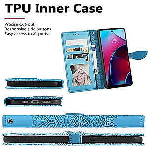 ONV Wallet Case for Oppo A12-1.5M Adjustable Strap Emboss Feather Flip Phone Case Card Slot Magnet Leather Shell Flip Stand Cover for Oppo A7 / Oppo A5S / Oppo AX5S / Oppo A12 [MZY] -Blue