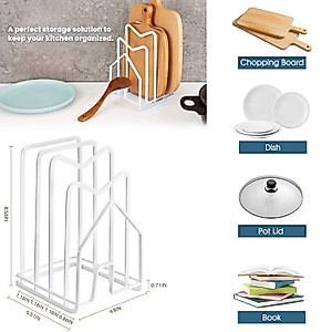 Kitchen Bakeware Pot Lid Rack Holder, 4 Slots Multifunctional Kitchen Organizer Metal Storage Shelf for Cookware, Chopping Cutting Board, Counter Cabinet, Plates, Dishes