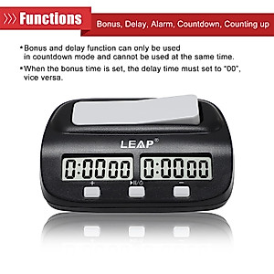 LEAP Chess Clock Digital Chess Timer Professional for Board Games Timer with Alarm Function Black (Official Store)