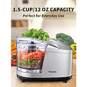 1.5-Cup One-Touch Electric Food Chopper, 100W Mini Food Processor Meat Grinder, Mix, Chop, Mince and Blend Vegetables, Fruits, Nuts, Meats, Stainless Steel Blade (Silver)