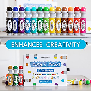 Washable Dot Markers 13 Pack With 121 Activity Sheets For Kids, Gift Set With Toddler Art Activities, Preschool Children Arts Crafts Supplies Kit, Special Holiday Bingo Dabbers Dobbers, Dauber Dawgs