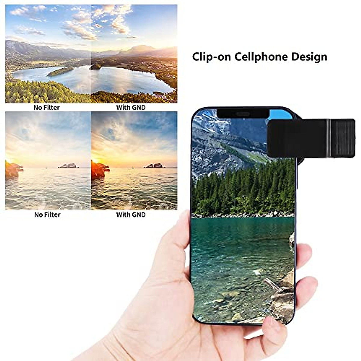 Phone Camera Lens, 37mm Clip-on ND 2-400 Cell Phone Lens Adjustable Density Filter with Phone Clip for iPhone for Samsung Android Smartphones
