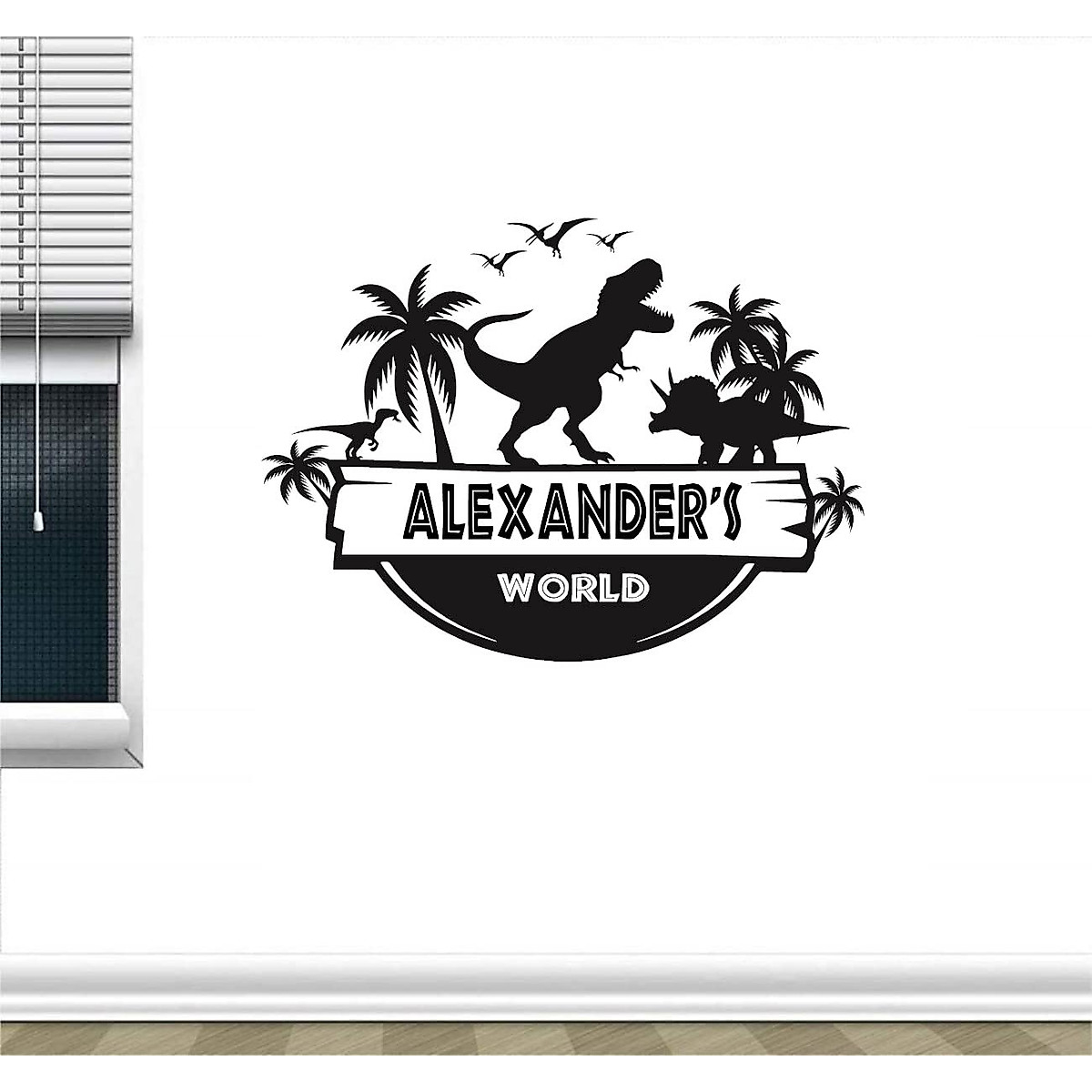 Custom Name Jurassic Dinosaur T-Rex Big Horn Raptor Kids Room Wall Decal Home Decor Vinyl Sticker (28" x 38")