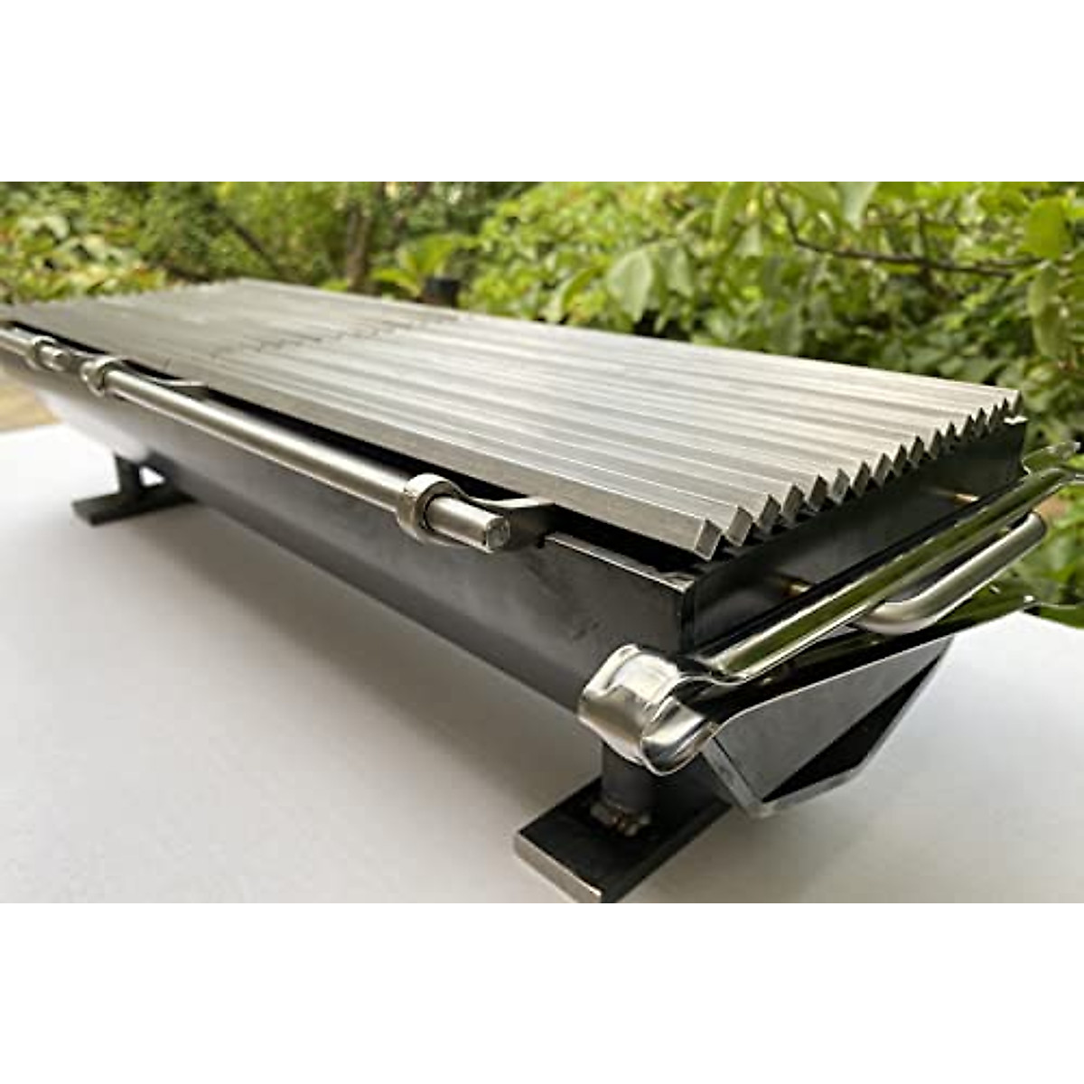 MOTOES Hibachi Grill Metal Portable Fire Pit, Outdoor Fire Pit, Backyard Fire Pit Bowl, Stainless Steel Charcoal Grill Kebab BBQ Portable Grill, 24''x 8'' inch Height : 5.5'' inch