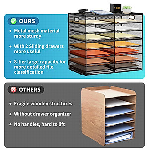 Marbrasse 8 Tier Desktop Literature Organizer, Mesh Paper Organizer Desk Organizers, File Sorter Mail Center Paper Storage Cabinet Classroom Keepers Mailbox for Office Home School, Black
