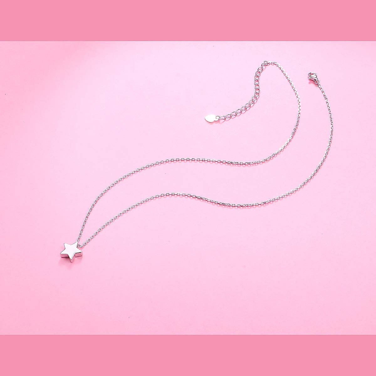 FLYOW 925 Sterling Silver Dainty Star Pendant Tiny Star Necklace Chain for Women