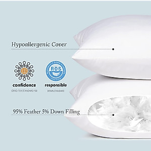 Euro Pillow Inserts 24 x 24 (Pack of 2, White), Down Feather Pillow Stuffer, Premium White Pillows for Bed, Couch, and Cushion