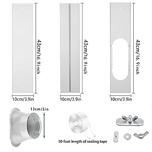 Portable AC Window Kit with 5.1” Exhaust Hose for Sliding Window, Adjustable Air Conditioner Window Vent Kit for Ducting AC Seal Panel for Horizontal&Vertical Window