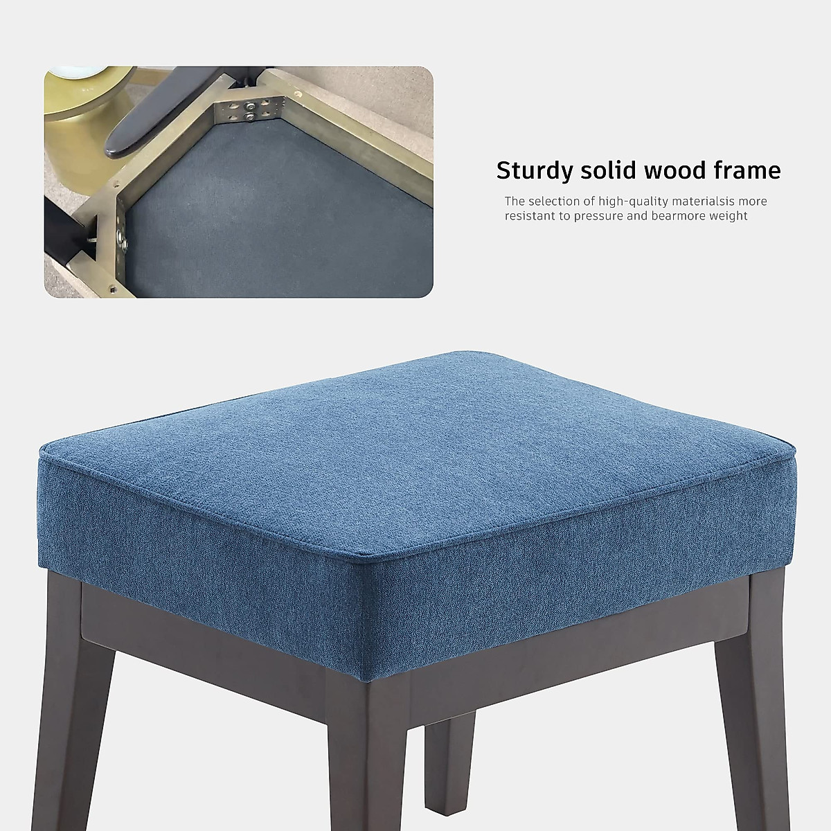 Batohom Solid Wooden Armchair with Ottoman,Mid Century Modern Chair and Footrest,Upholstered Club Chair and Ottoman Set,Comfy Reading Tufted Accent Chair for Bedroom,Side Living Room Chair (Blue)