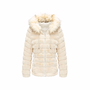 Bellivera Women Double Sided Faux Fur Jacket Reversible Winter with Fur Collar Hood Puffer Coat Worn on Both Sides 19225 White L