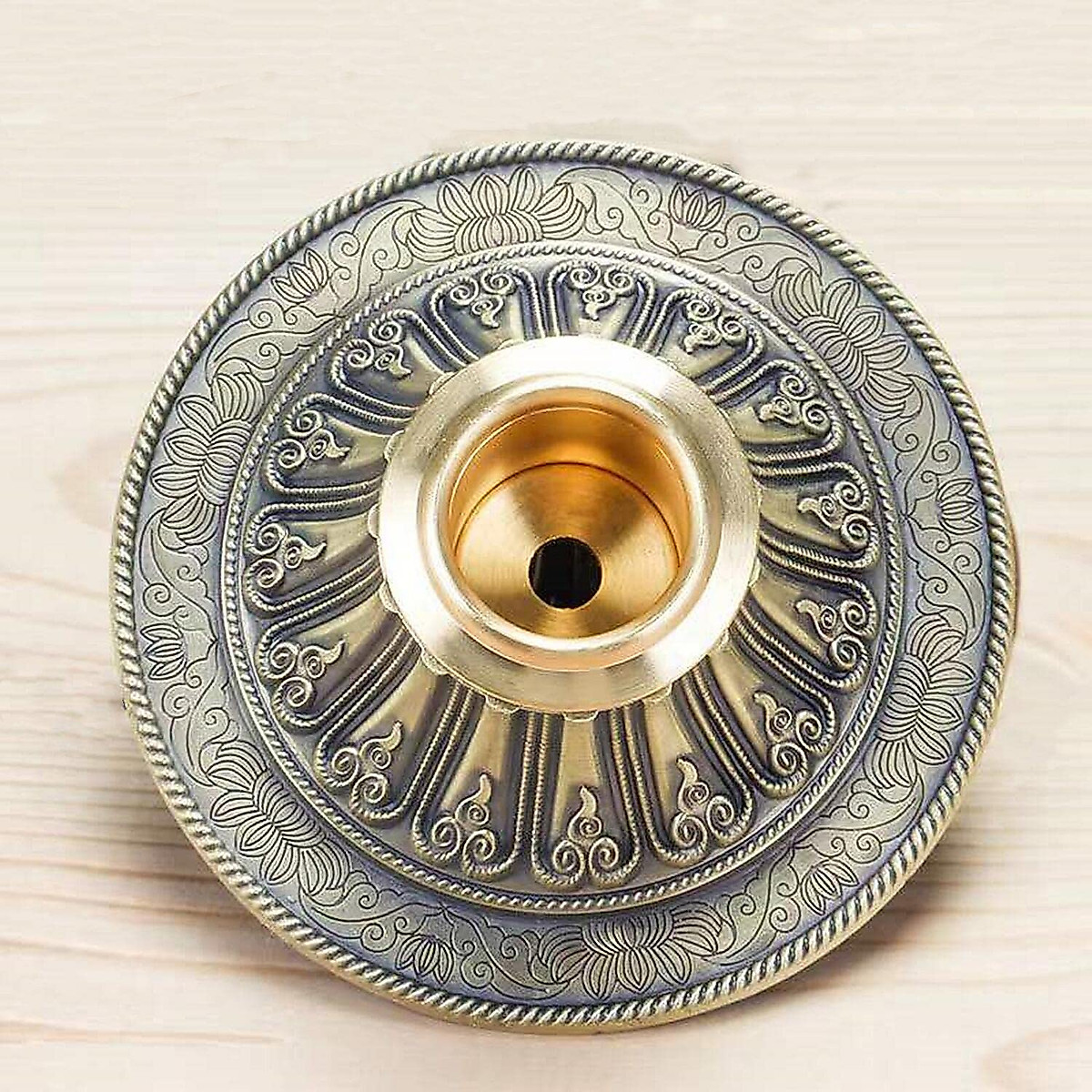 Copper Tibet Prayer Wheel Holder with Mandala Pattern, Hand Held Prayer Wheel Display Stand for Praying, blessing, Meditation, Healing, Relaxing, Yoga (Prayer Wheel Not Included)