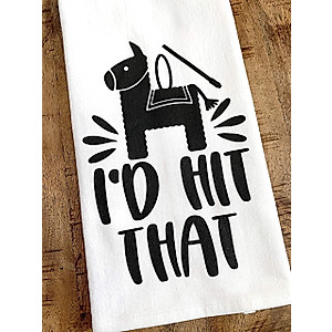 Handmade Funny Kitchen Towel - 100% Cotton Cheeky Pinata Hand Towel - 28x28 Inch Perfect for Chef Housewarming Christmas Mother’s Day Birthday Gift (I'd Hit That)