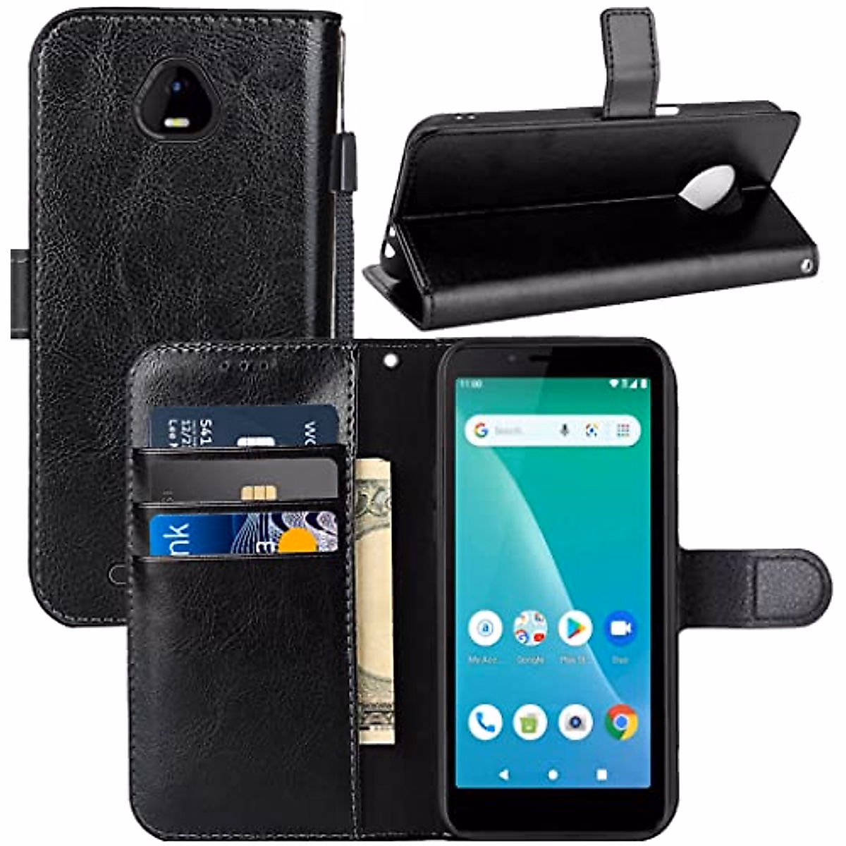 YJROP for Schok Volt SV55 Case, for Schok Volt SV55 Wallet Case, PU Leather Wrist Strap Card Slots Shockproof Protective Flip Cover Phone Case for Schok Volt SV55 SV55216, Black