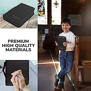 Bible Covers for Women and Men Large & Medium Size - Bible Case Bag Fits Book 7 x 10.1 x 1.9 Inches for Boys Girls - Black Bible Carrying Holder with Pockets - Christian Confirmation Gift Accessories