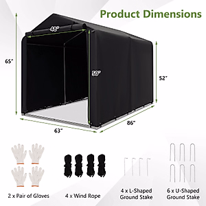 Goplus Portable Shed, 7 x 5.2 x 5.4Ft Storage Tent Shelter w/Roll-Up Zipper Door, Steel Frame, Waterproof Cover, Wind Rope & Ground Stake, Outdoor Storage Shed for Outside Motorcycles Garden Tools