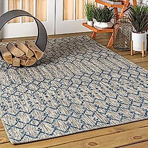 JONATHAN Y SMB108A-3 Ourika Moroccan Geometric Textured Weave Indoor Outdoor Area Rug, Bohemian, Rustic, Scandinavian Easy Cleaning,Bedroom,Kitchen,Backyard,Patio,Non Shedding, Light Gray/Navy, 3 X 5