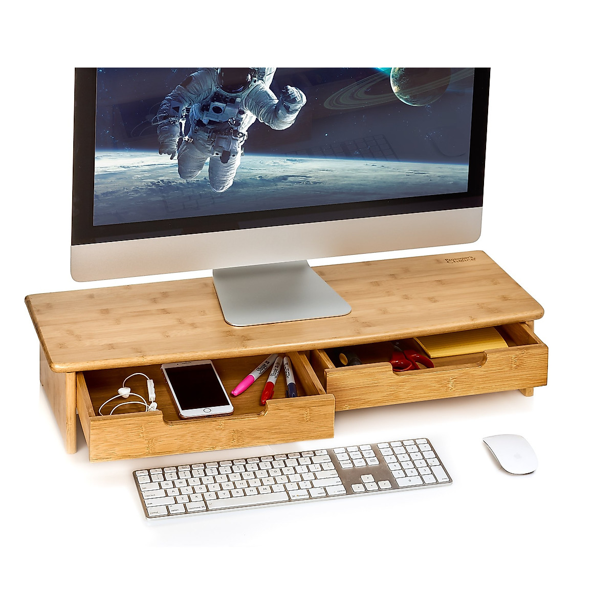 Prosumer's Choice Bamboo TV/Monitor Stand and Riser with 2 Pull-Out Drawers – Extra Long 30” | Rectangle Laptop/TV Riser Computer Stand | Media Console, Entertainment Center for Living Room Bedroom