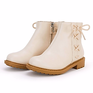 Coutgo Girls Tie Knot Ankle Boots Kids Side Zipper Chunky Low Heel Faux Leather Dress Booties
