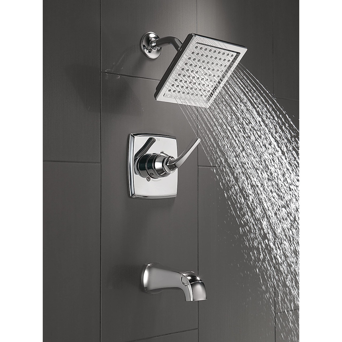 Delta Faucet Geist 14 Series Tub and Shower Trim Kit, Chrome Shower Faucet with Single-Spray Chrome Shower Head, Shower Faucet Set Complete, Chrome 144864 (Valve Included)