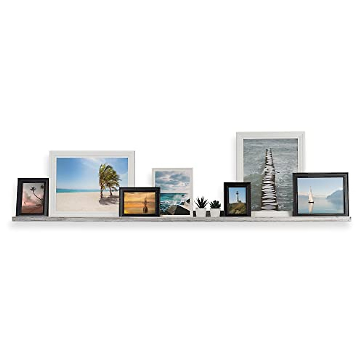 Rustic State Ted Wall Mount Extra Long Narrow Picture Ledge Photo Frame Display - 72 Inch Wooden Floating Shelf for Living Room Office Kitchen Bedroom Bathroom - Burnt White