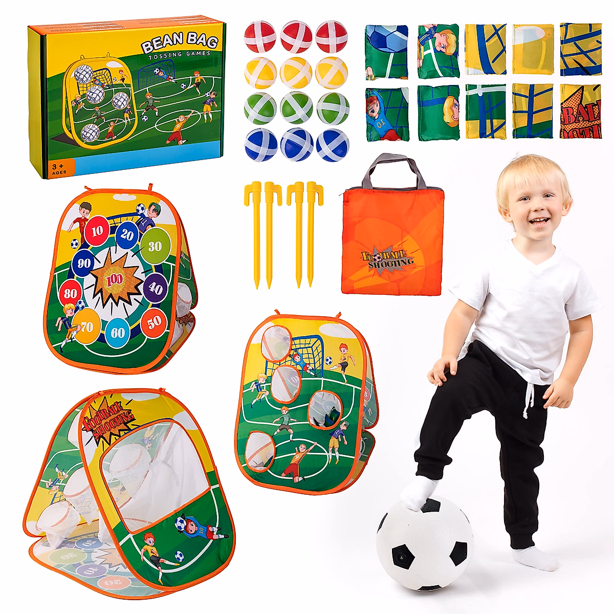 Sundaymot Bean Bag Toss Game, Kids Throwing Game Kit, 3 in 1 Darts Toys for Kids, Sand Bag Throw, Carnival Games Indoor and Outdoor Party Games