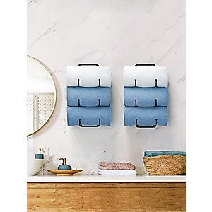 Elbourn Towel Rack, Set of 2 Towels Holder Wall Mounted Washcloths Shelf Metal Storage Organizer for Bathroom - Black