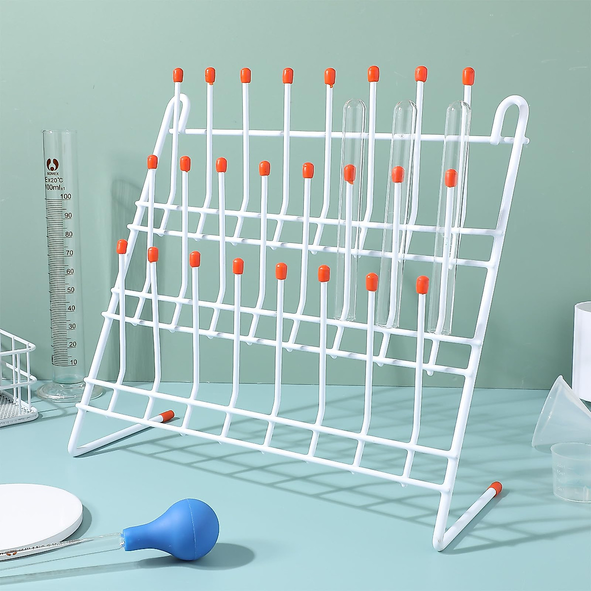 TEHAUX Lab Drying Rack, Laboratory Beaker Drying Holder 24 Pegs Laboratory Glassware Drying Rack Tube Drying Draining Rack Beaker Drying Equipment Vertical Bottle Drying Rack for Lab