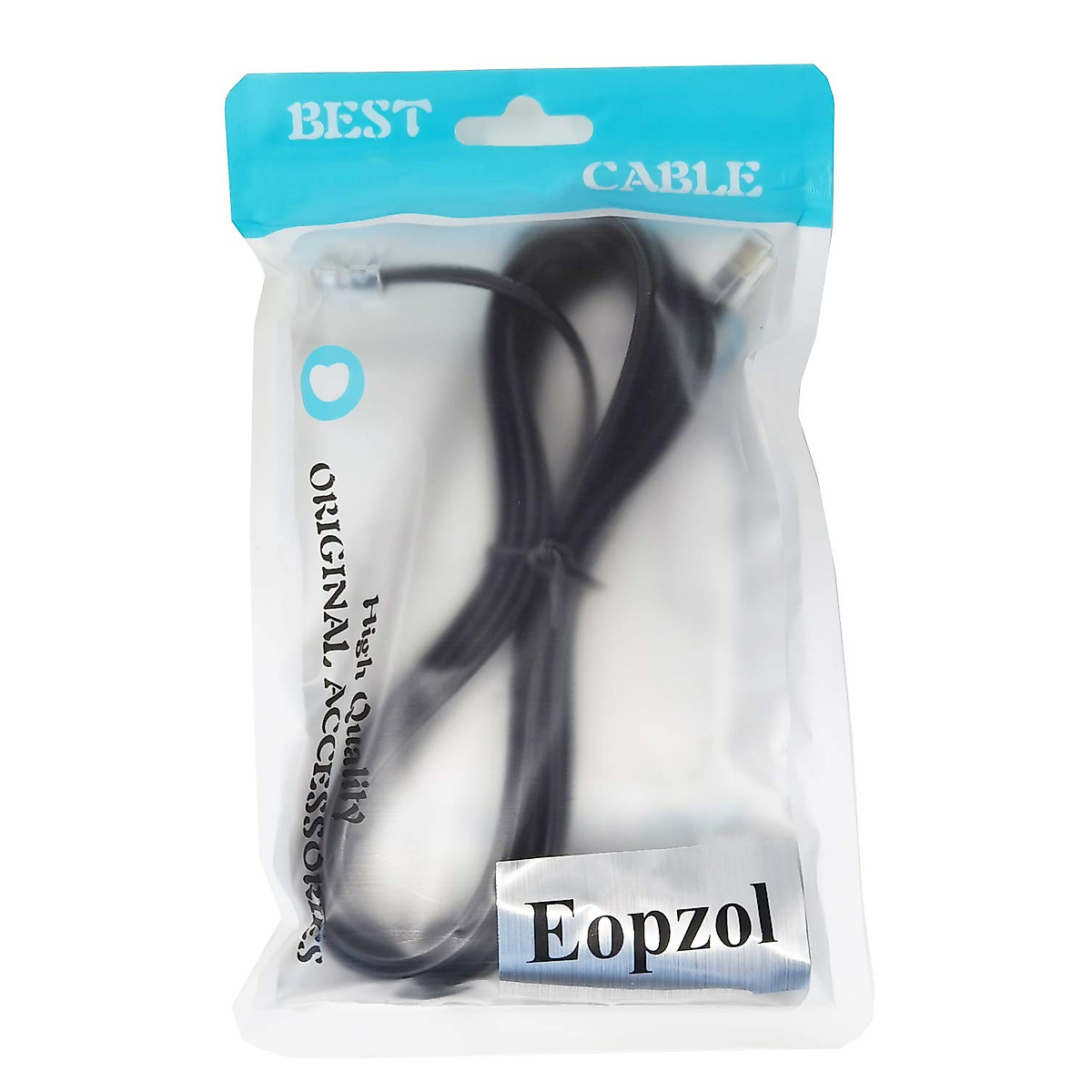 Part Express EopZol 10ft Telephone Line Cord Cable Wire 6P4C RJ11 DSL Modem Fax Phone to Wall Black