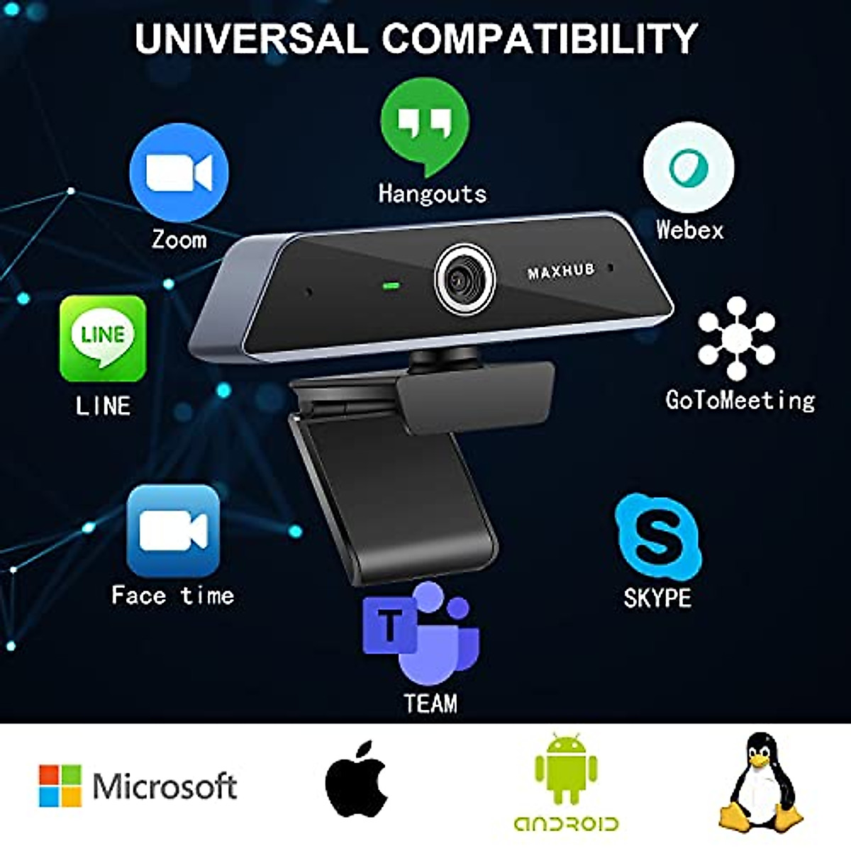 MAXHUB 4K AutoFocus Web Cameras for Computers, Streaming Webcam with Dual Microphone Plug and Play USB HD Webcam with 13MP for Pro Streaming/Online Teaching/Video Calling/Zoom/Skype