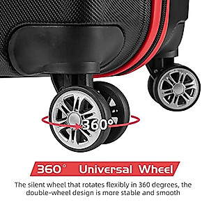 Joyway Luggage 8-Piece Travel Sets, Hardside Suitcase with Spinner Wheels,Checked Suitcase with TSA Locks(24Inch Black&Red)