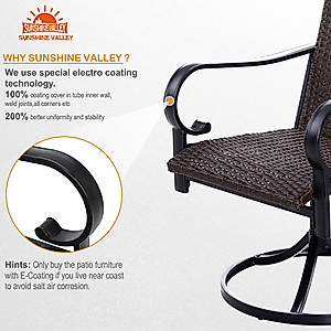 SUNSHINE VALLEY Outdoor Dining Sets,Wicker Swivel Chairs for 6,66.9" x 38" x29.1" Rectangular Outdoor Dining Table with Rounded Support,Patio Rattan Dining Sets for Outdoor Kitchen Lawn Garden,Deck