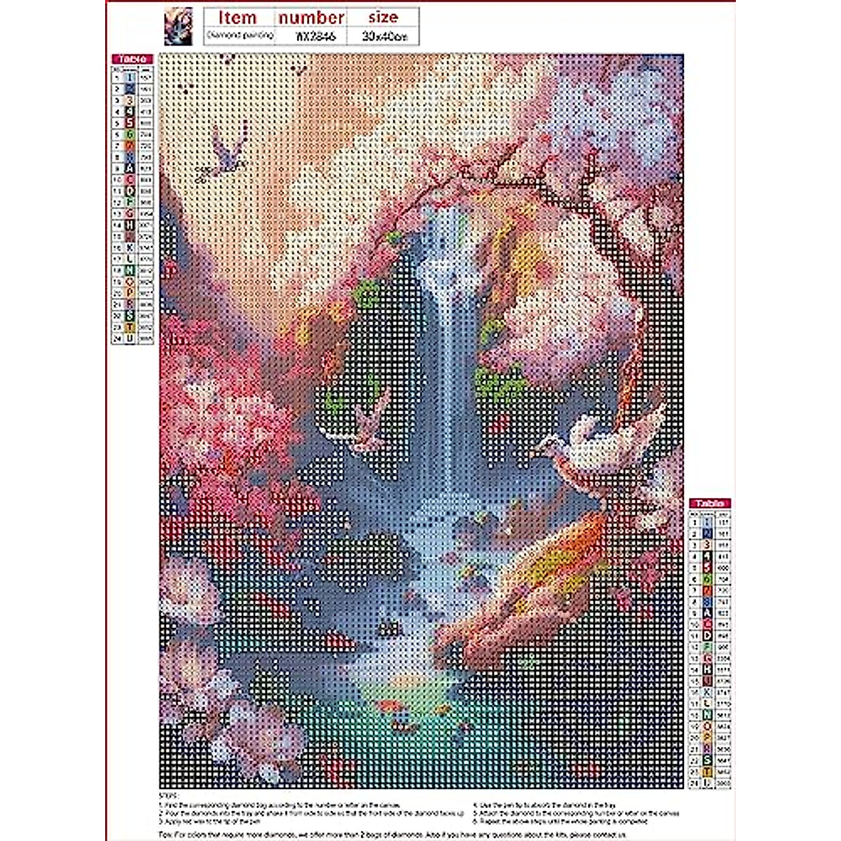 MXJSUA 5D Diamond Painting Kits for Adults,Flower Waterfall DIY Diamond Art Kits Full Round Drill Diamond Painting Kit for Kids Beginners, Crystal Picture Gem Art for Home Wall Decor 12x16In