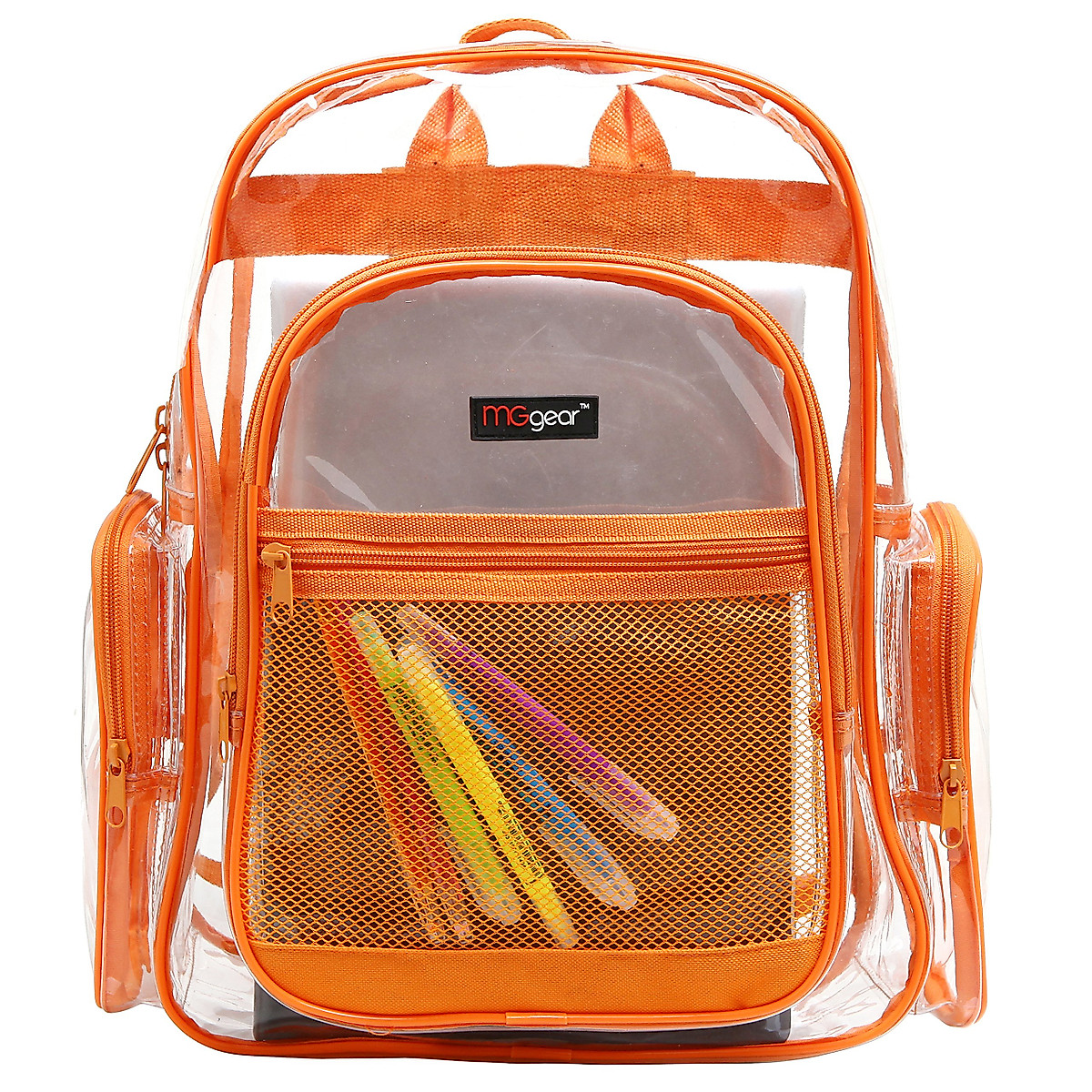 MGear 17-Inch Clear Backpack with Orange Trim, Transparent Outdoor PVC School Bag