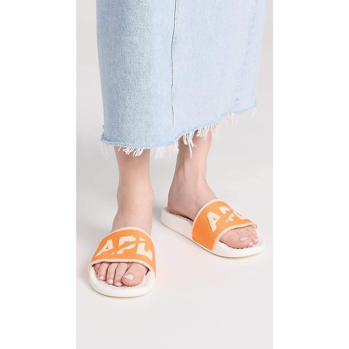 APL: Athletic Propulsion Labs Women's Big Logo TechLoom Slides, Ivory/Orange/Neon Peach, 6 Medium US