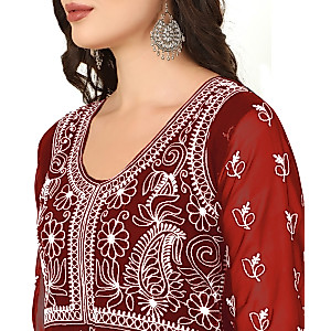 EthnicJunction Women's Georgette Chikankari Embroidery Anarkali Kurta (X Large) (Rust Orange)