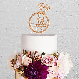Engaged Cake Topper Proposal Party Decor Diamond Ring Bride and Groom Engagement Party Decorations Rose Gold Glitter