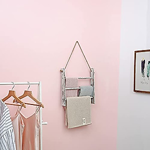 HoreZer Hanging Towel Rack Wall-Mounted,Ladder Hand Towel Rack for Bathroom Hanging Blanket Ladder Rustic Farmhouse Decorative Towel Rack Storage Shelf